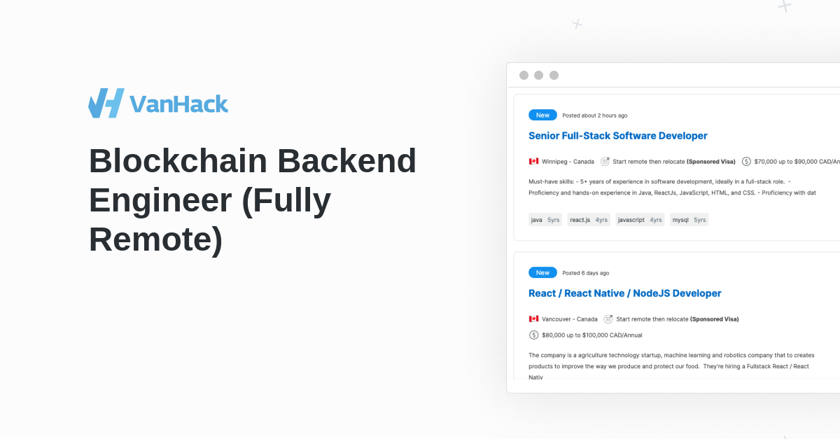 Blockchain Backend Engineer (Fully Remote) - VanHack